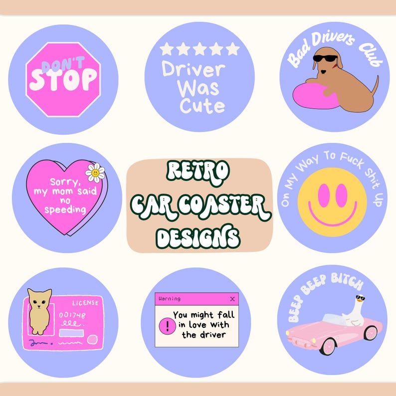 Funny Car Coaster Png Bundle, Freshie Png, Retro Car Coaster Designs ...