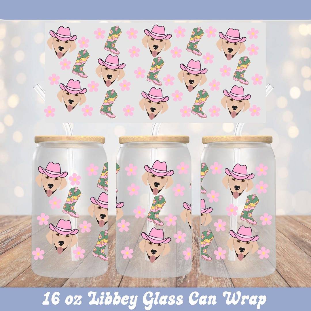 Labrador Mom 16 Oz Libbey Glass Can Wrap, Labrador With Cowboy Hat ...