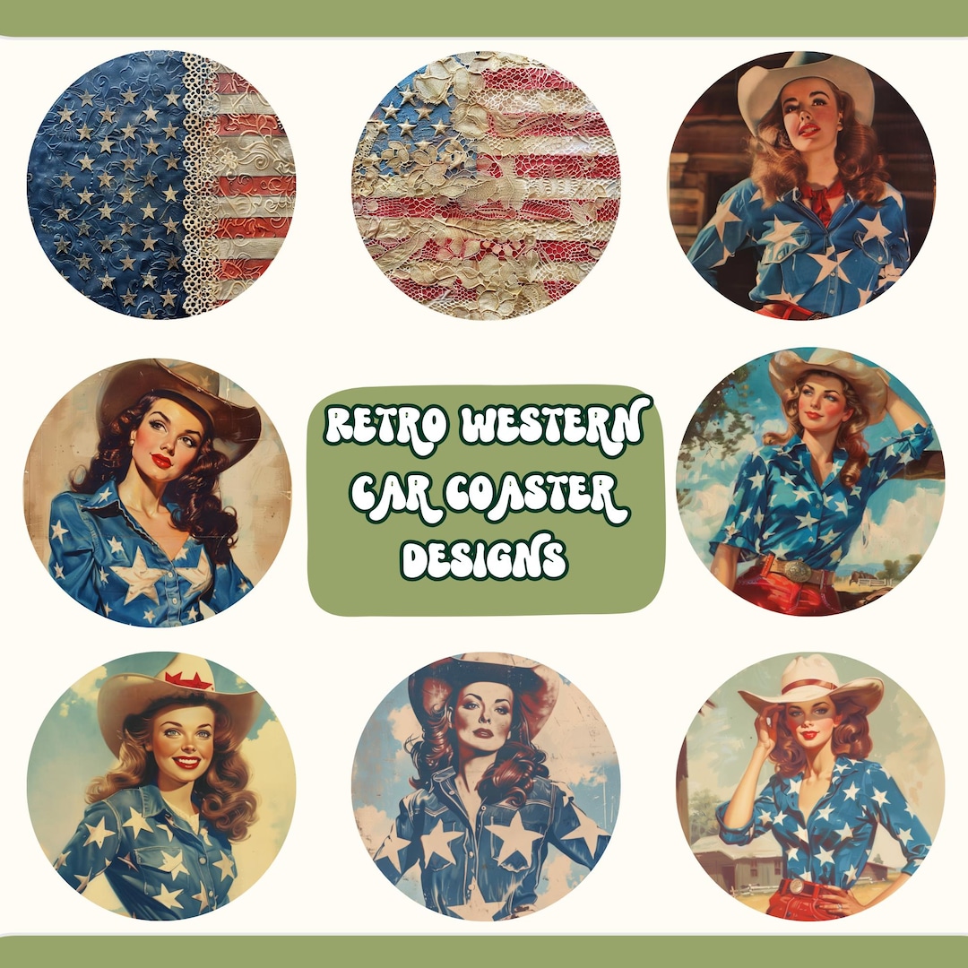 Retro Western Car Coaster Designs Png, Cowgirl Car Coaster, Sublimation ...