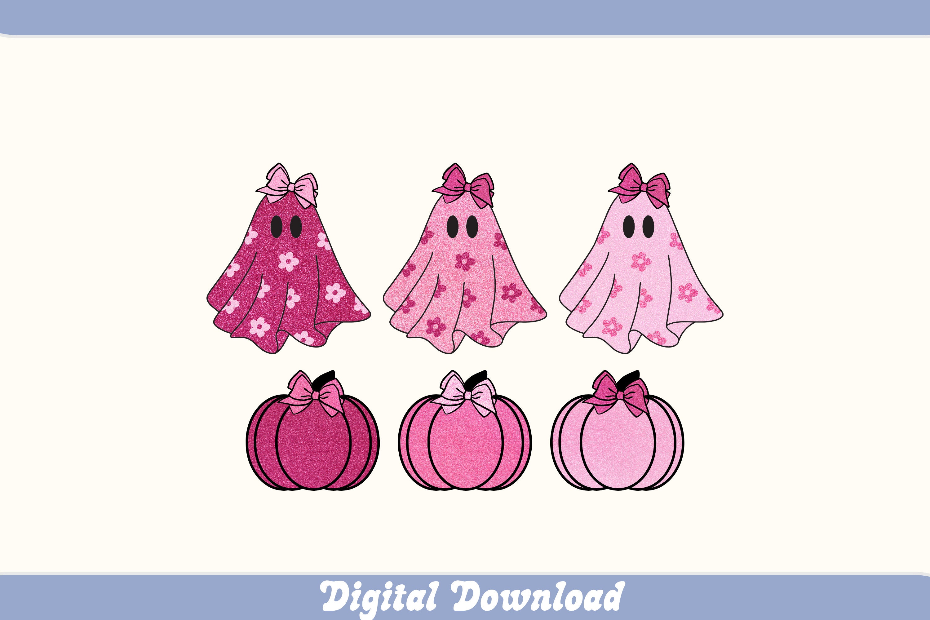 Preppy Halloween Clipart, Pink Glitter Ghost Png Bundle,pink Daisy ...