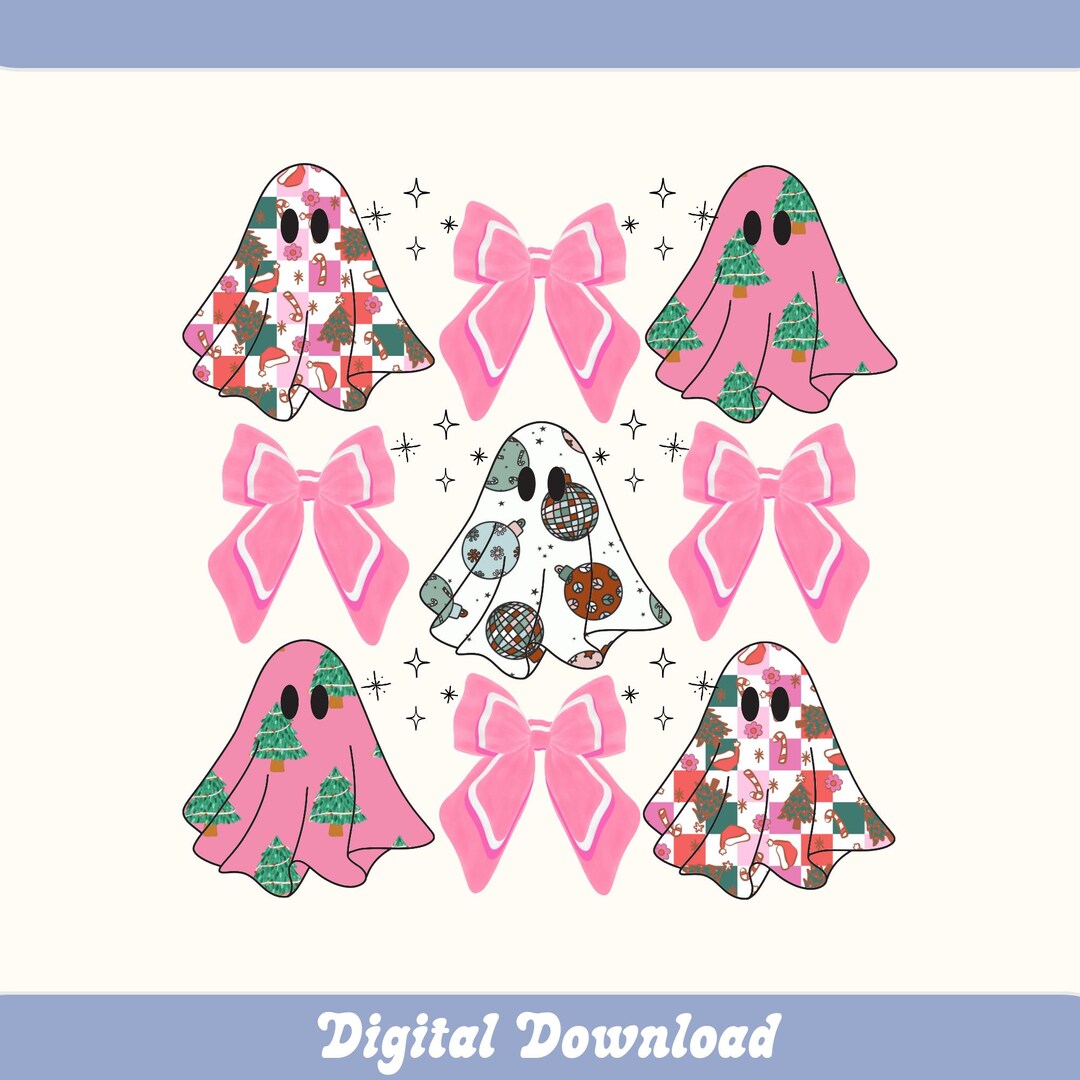Preppy Christmas Ghost Png, Pink Spooky Christmas, DTF, Coquette ...