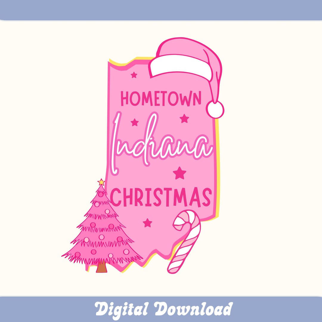 Preppy Indiana Christmas Png, Custom Hometown Christmas, Pink, DTF ...