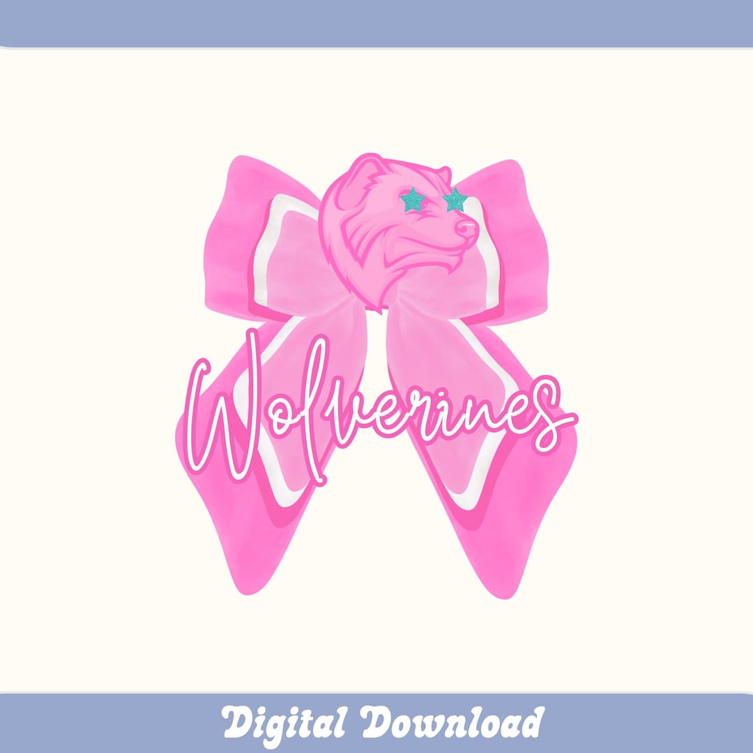 Preppy Pink Wolverines Mascot Png, Coquette Wolverines Png, Mascot Bow ...