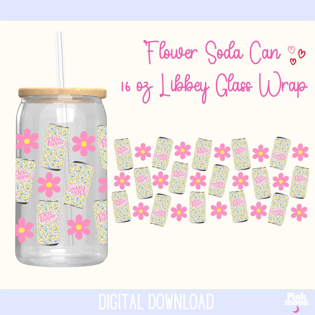 Floral Coquette Soda Wrap for Libbey Glass Can 16 OZ, Cute Soda Can ...