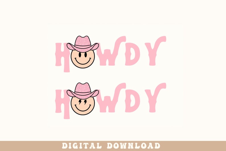 Pink Howdy Svg Png, Retro Cowgirl Smile Svg Png, Lightning Bolt Cowgirl ...