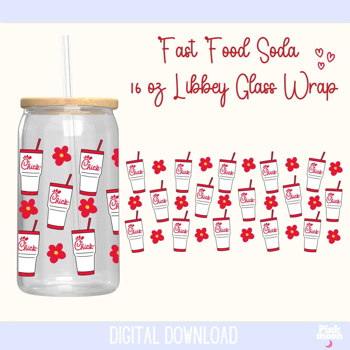 Fast Food Libbey Wrap 16 Oz, Cute Soda Wrap, Texas Tumbler Wrap, Floral ...