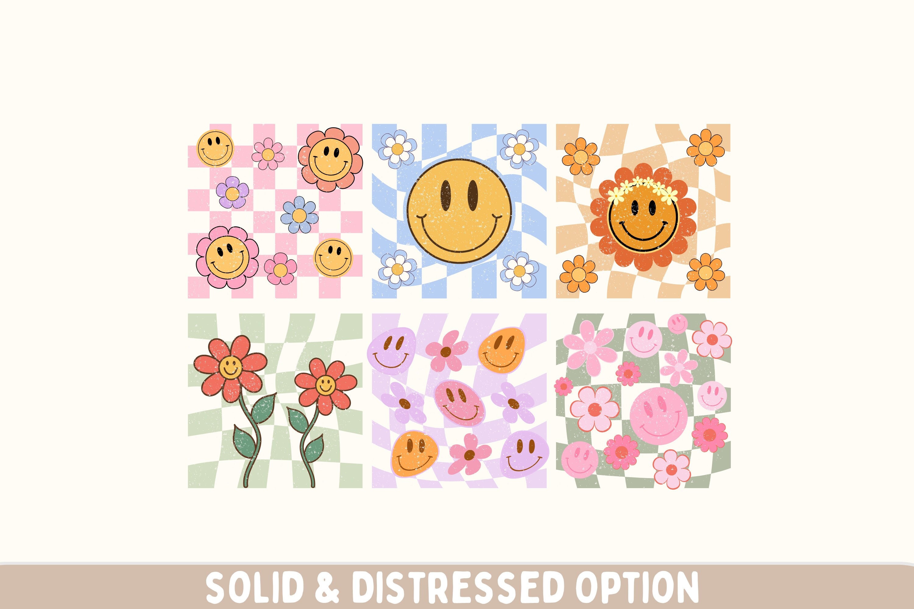 Checkered Daisy Flower Svg Bundle, Groovy Daisy Bundle, Psychedelic ...
