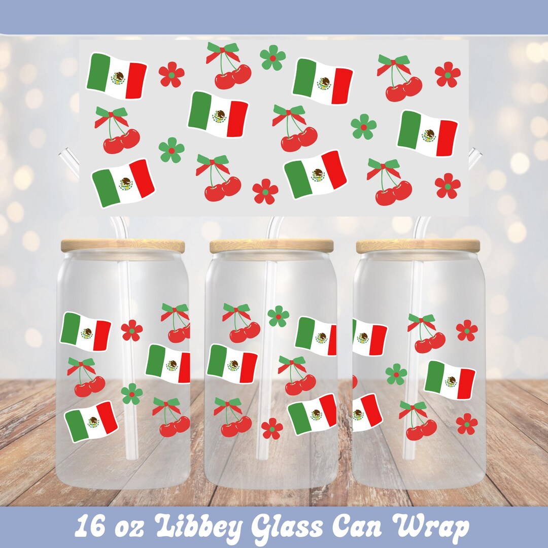 Preppy Coquette Mexico Glass Can Wrap, 16 Oz Libbey Wrap, Cinco De Mayo ...
