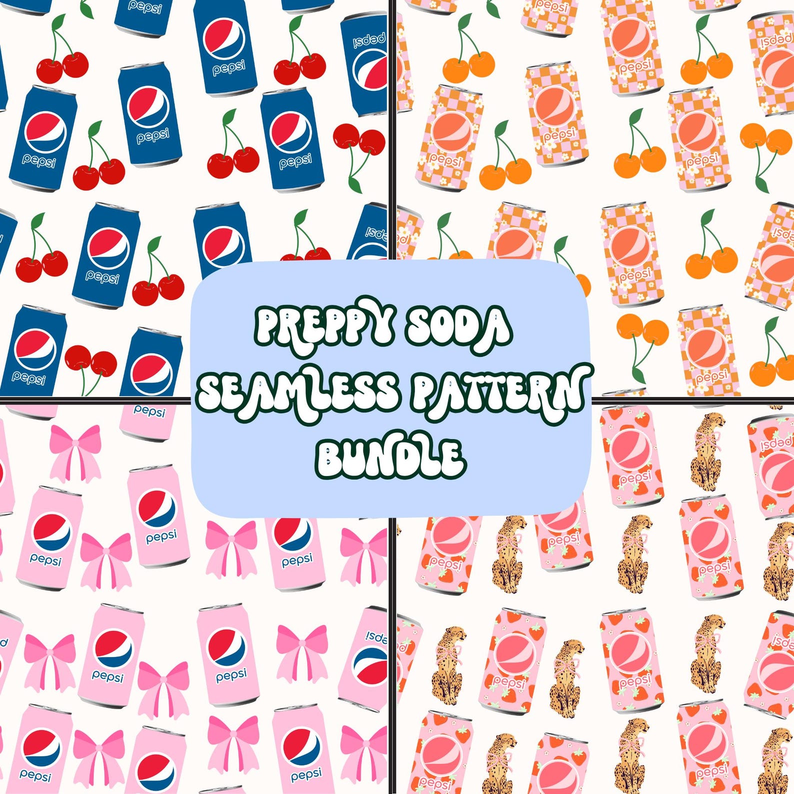 Cute Soda Seamless Pattern Png Bundle, Soda Digital Paper Bundle ...