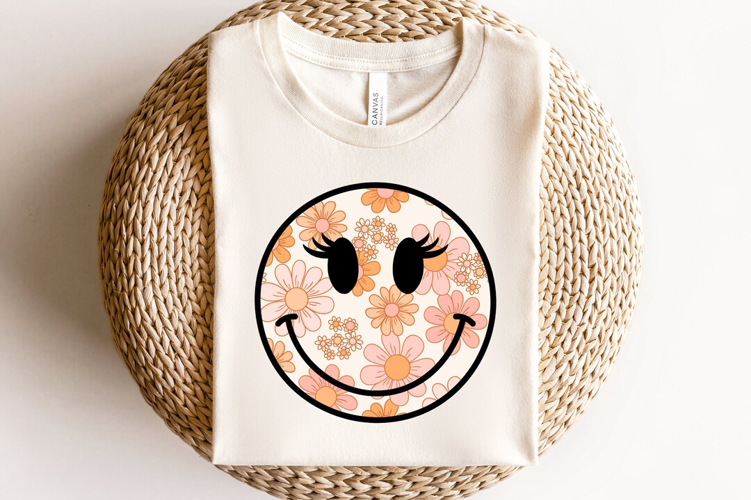 Boho Smile Shirt Png, Boho Happy Face Sublimation, Floral Smile Face ...