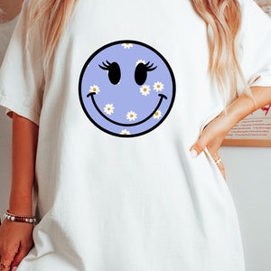 Preppy Smile Face Png, Flower Face Png, Groovy Smile Face Png Bundle ...