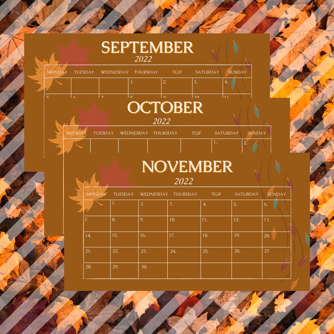 Autumn Leafy Calendar| Printable & Fillable PDF - Etsy