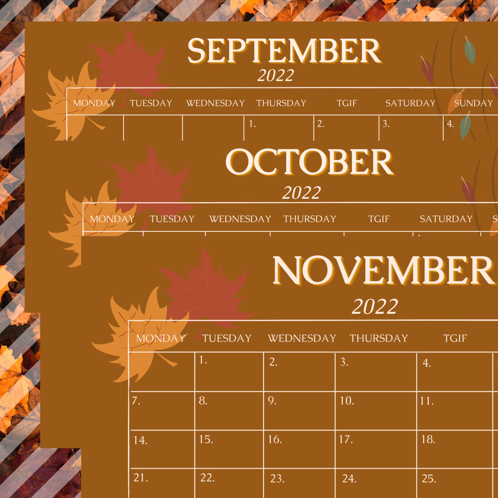 Autumn Leafy Calendar| Printable & Fillable PDF - Etsy
