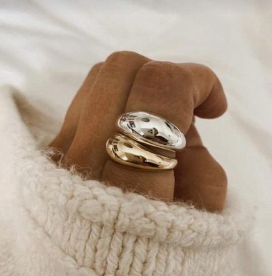 925 Silver Dome Ring, Dome Band Ring, Statement Ring, Crescent Dome ...