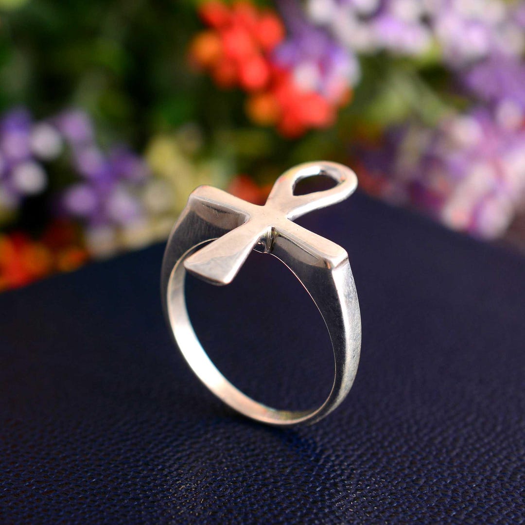 Sterling Silver Ankh Ring, Solid Ankh Cross Ring, Ankh Jewelry ...