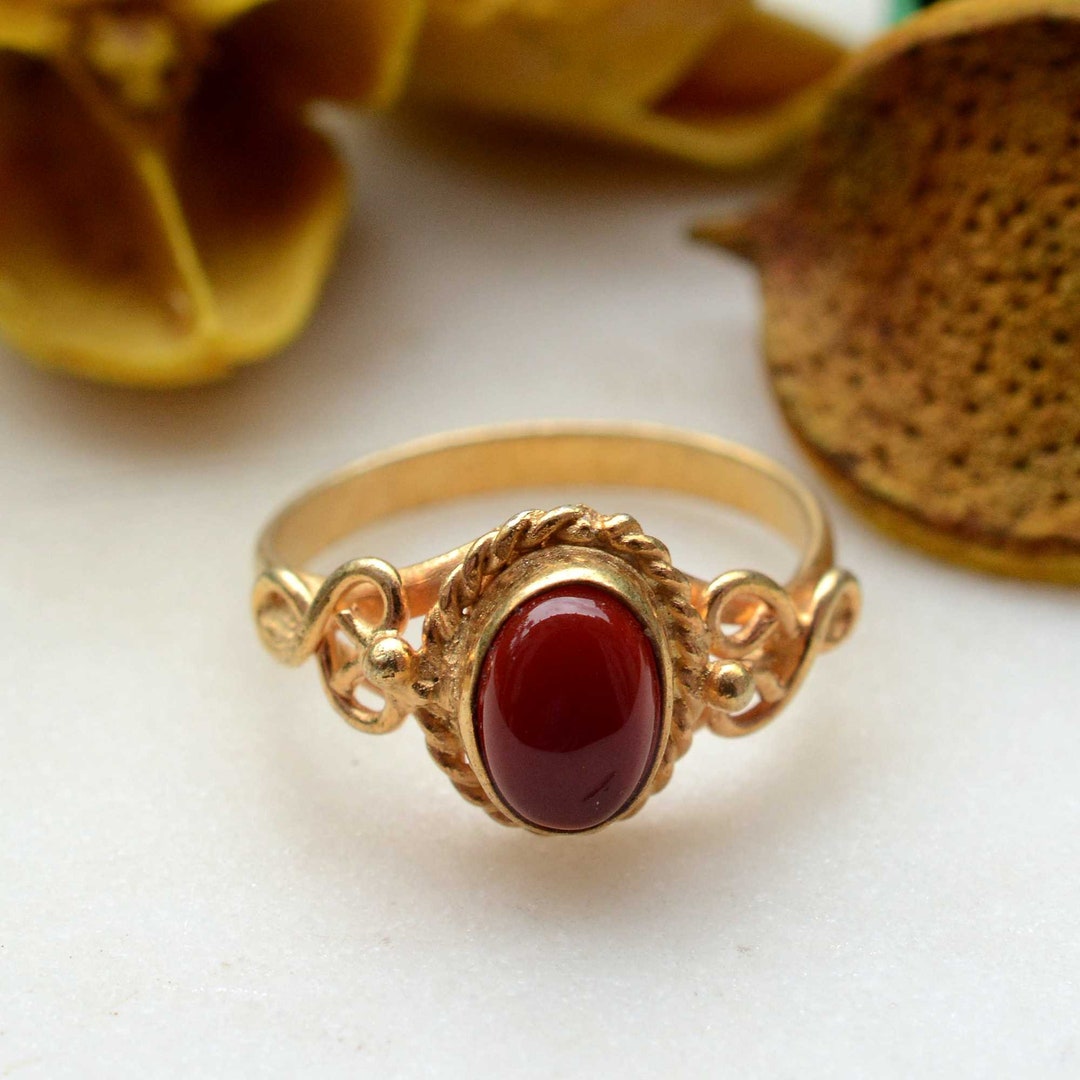 Red Jade Ring 18k Gold Filled Ring Vintage Ring Handmade - Etsy