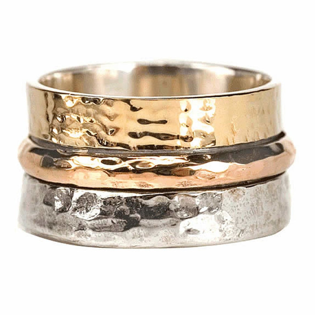 Hammered Spinner Ring, Mixed Metal Spinner Ring, Sterling Silver ...