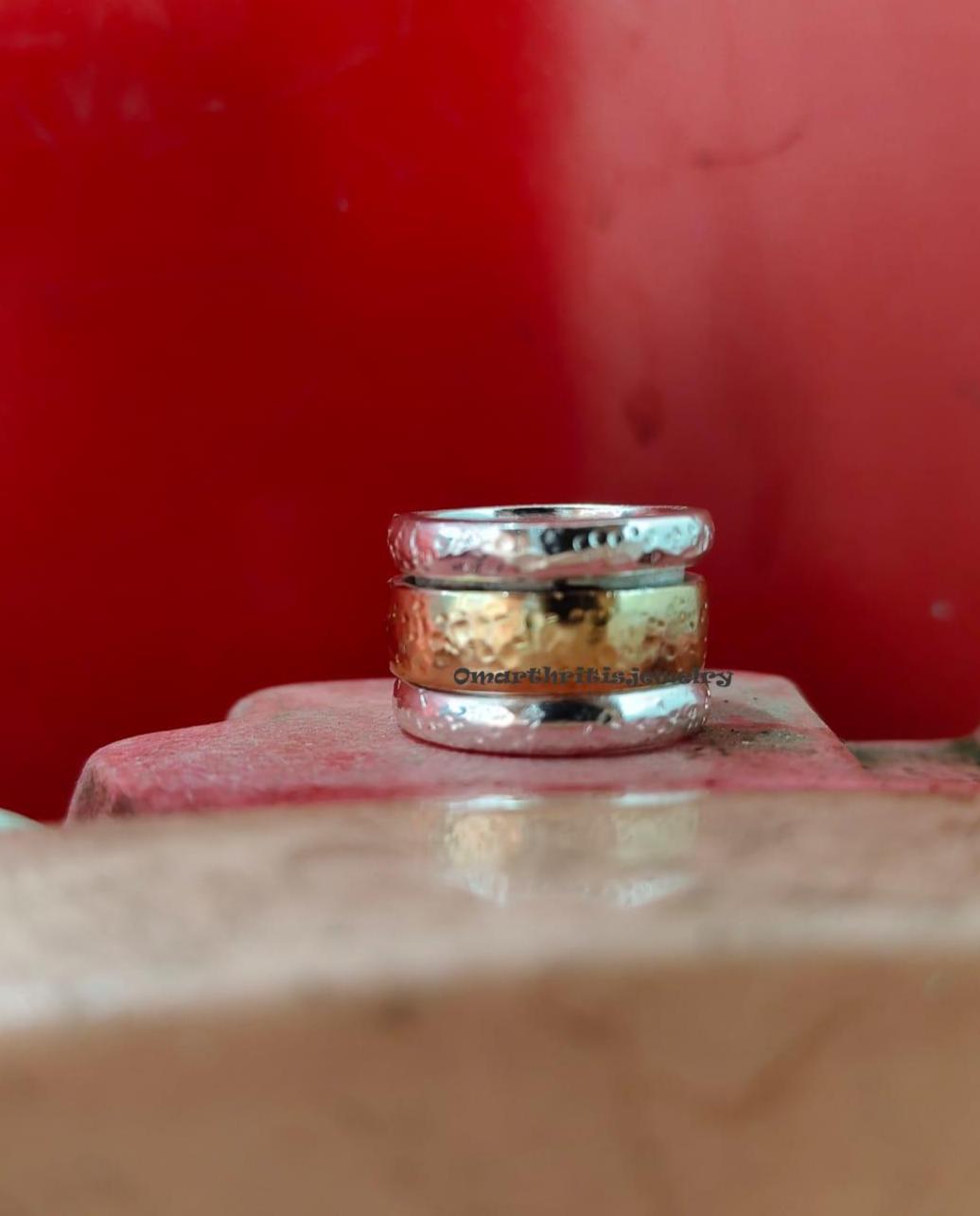 Handcrafted Unique Hammered Mixed Metal Ring Solid Gold Spinner Ring ...