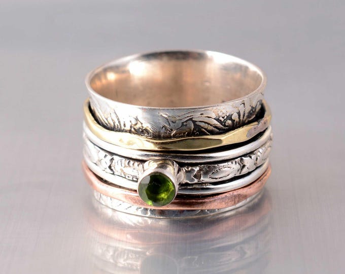 Spinner Ring, Peridot Ring, Sterling Silver Ring, Fidget Rings, Anxiety ...
