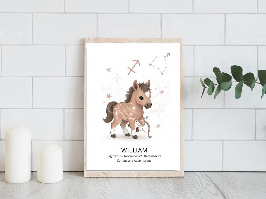 Sagittarius Baby Zodiac Poster – Personalized Nursery Wall Art – Custom ...