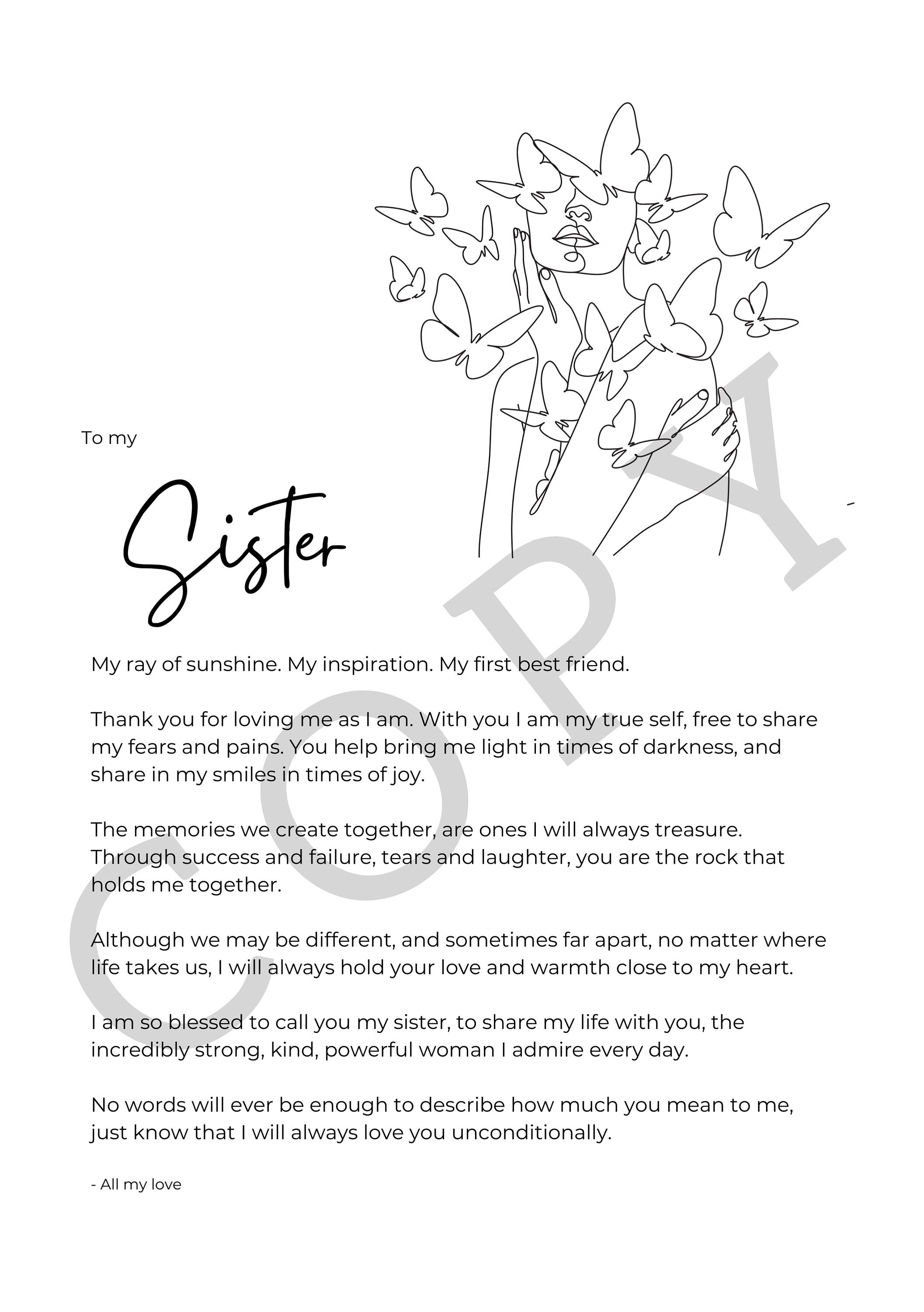 Gift for Sister - Printable, Letter to My Sister, Gift to My Sister, to ...