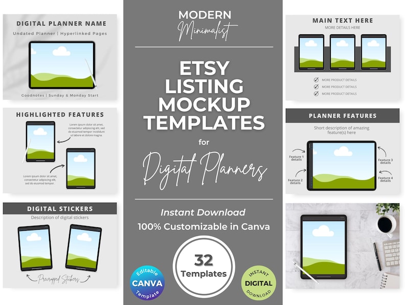 Digital Planner Mockup Template: Modern Minimalist Canva Etsy Listing ...
