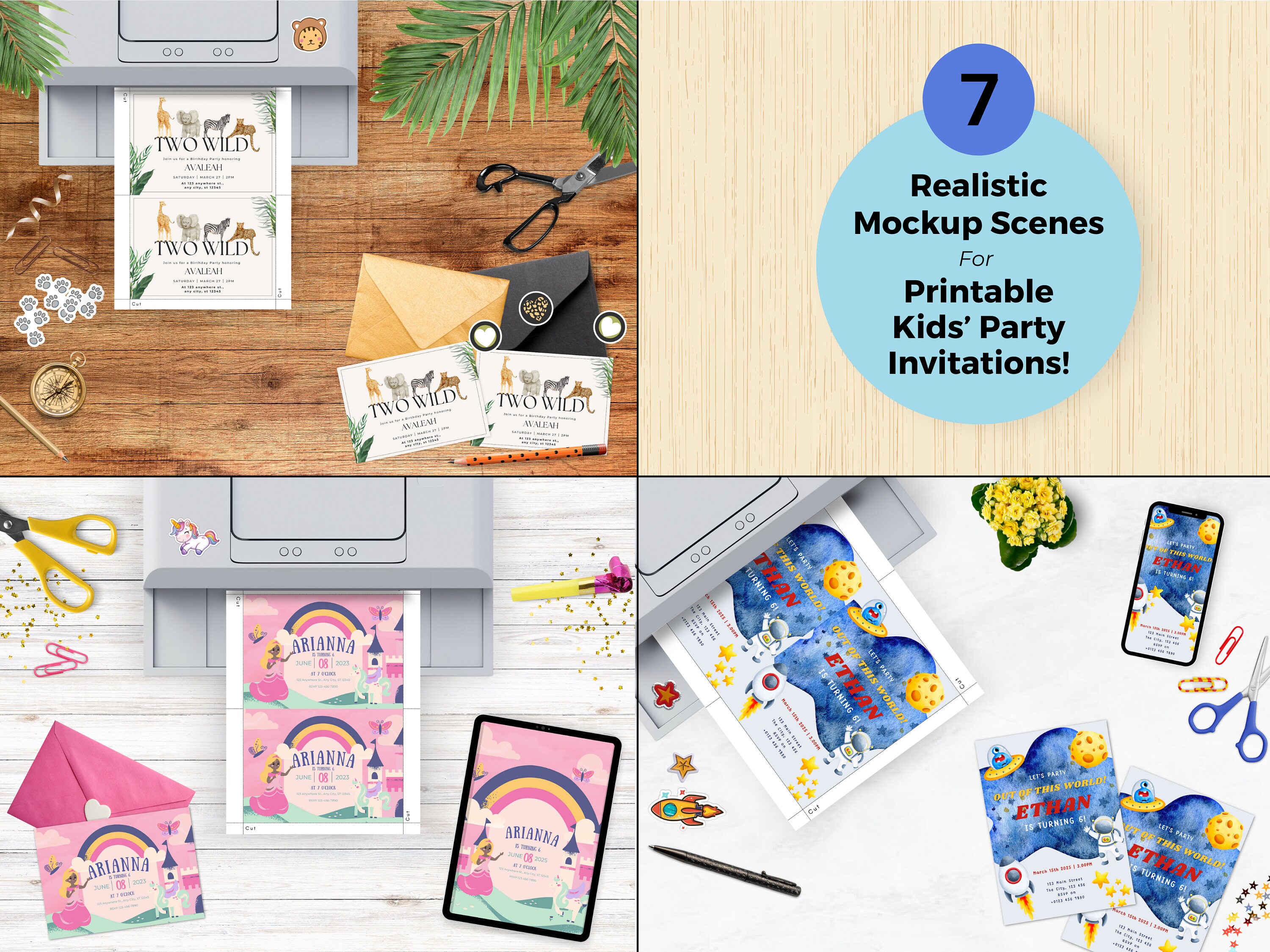 Printer Mockups for Printable Kids' Birthday Invitations | Printable ...