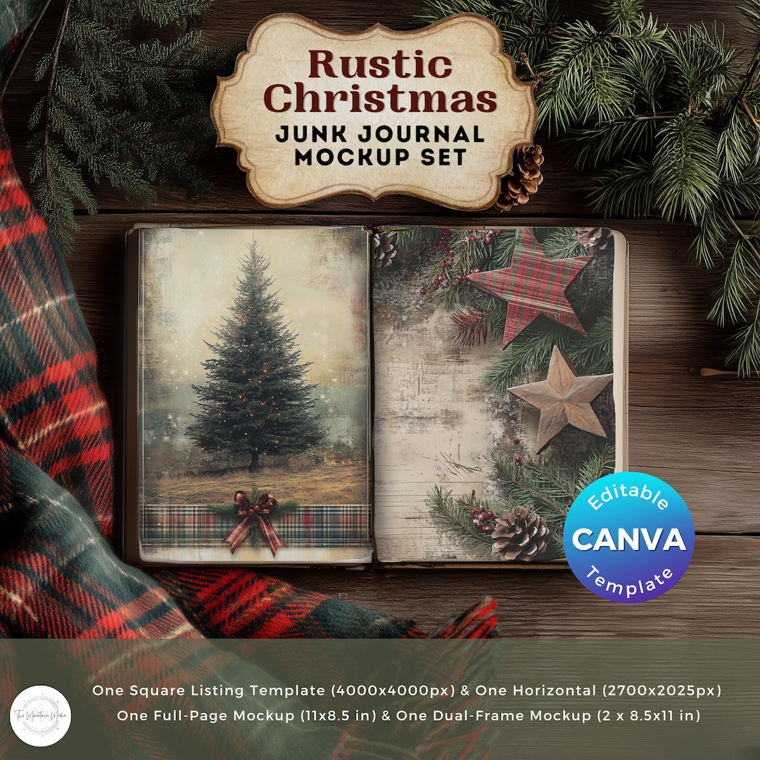Rustic Christmas Junk Journal Mockup Canva Template (digital Download ...