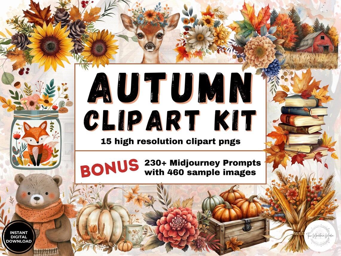 Autumn Vibes Clipart Kit Autumn Clipart AI Art Midjourney Prompts ...