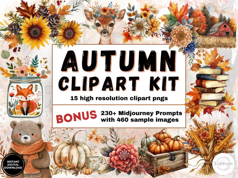 Autumn Vibes Clipart Kit Autumn Clipart AI Art Midjourney Prompts ...