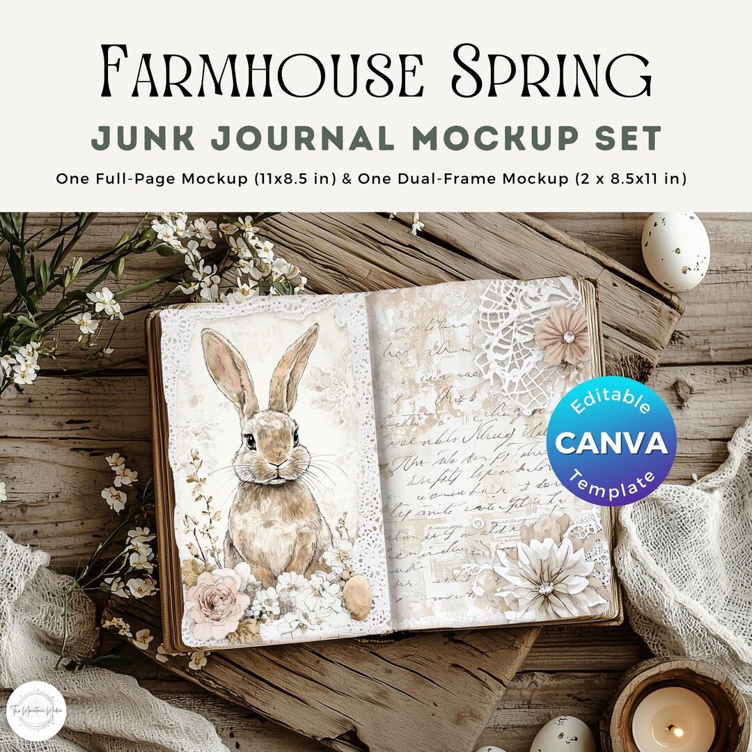 Farmhouse Spring Junk Journal Mockup Set | Editable Canva Template ...