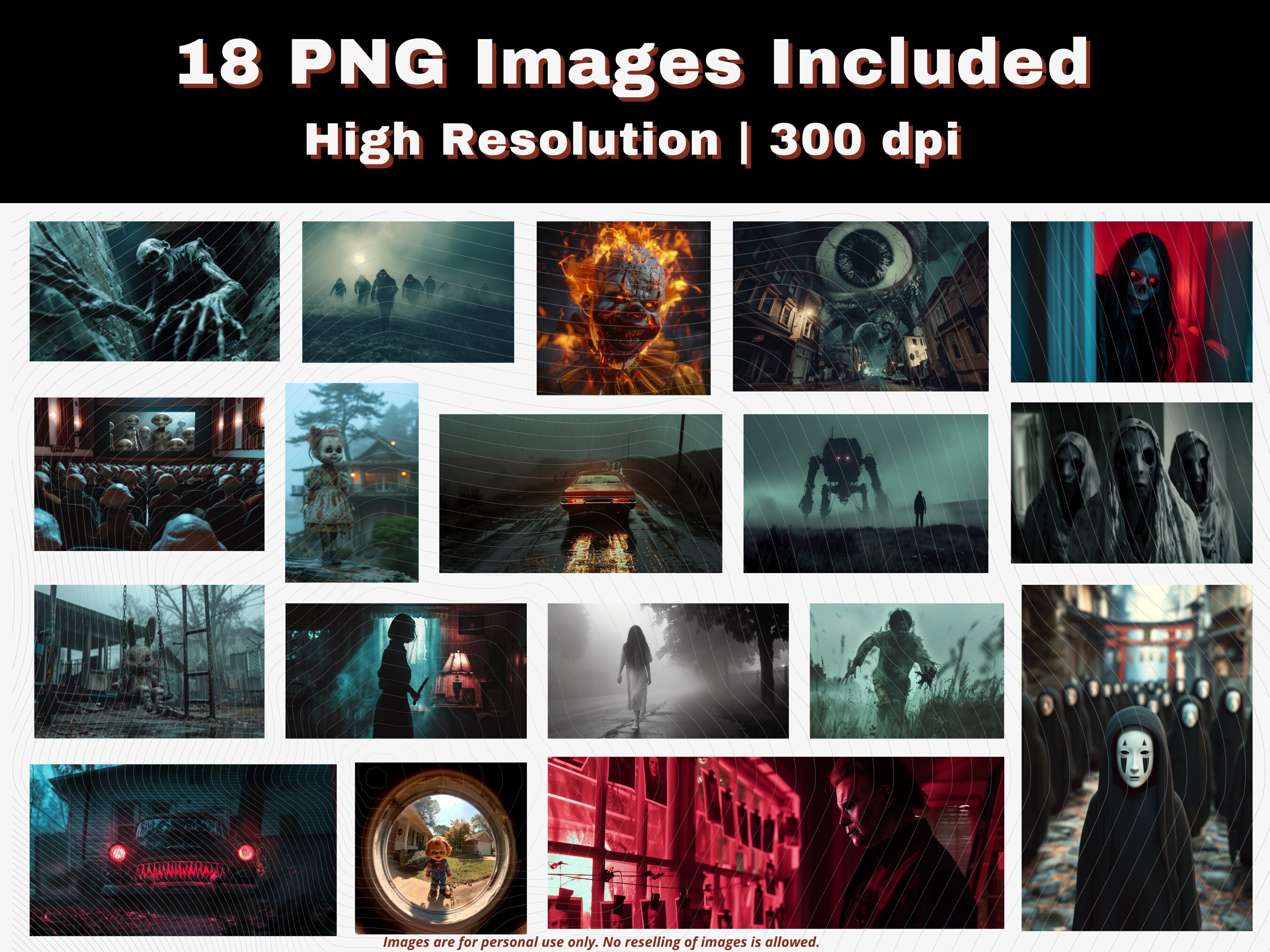 18 Cinematic Horror Pngs AI Art Digital Art BONUS Scary Midjourney ...