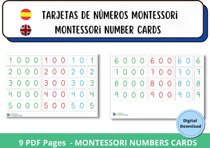 Montessori Number Cards, Montessori Large Number Cards, Printable Math ...