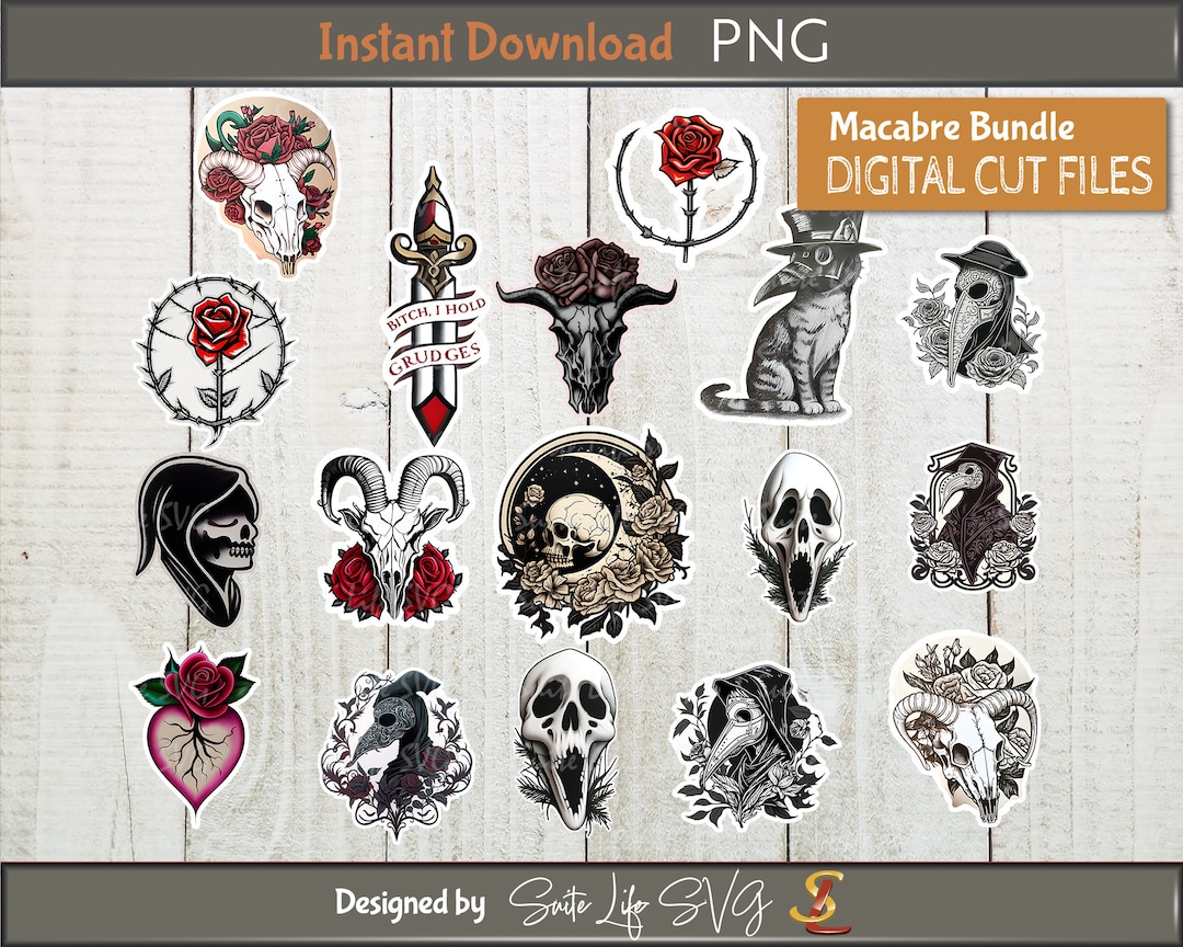 Macabre PNG Bundle, 17 Dark Aesthetic Files for Stickers , Dark ...