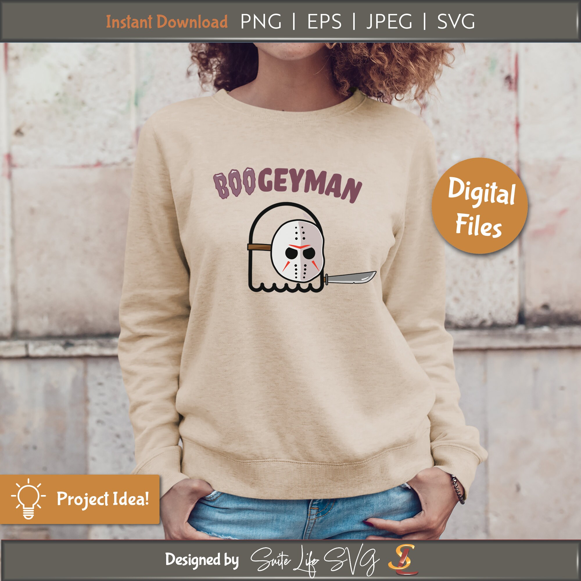 Boogeyman Cute Ghost in Jason Mask SVG, Cartoon Ghost Print File, Jason ...