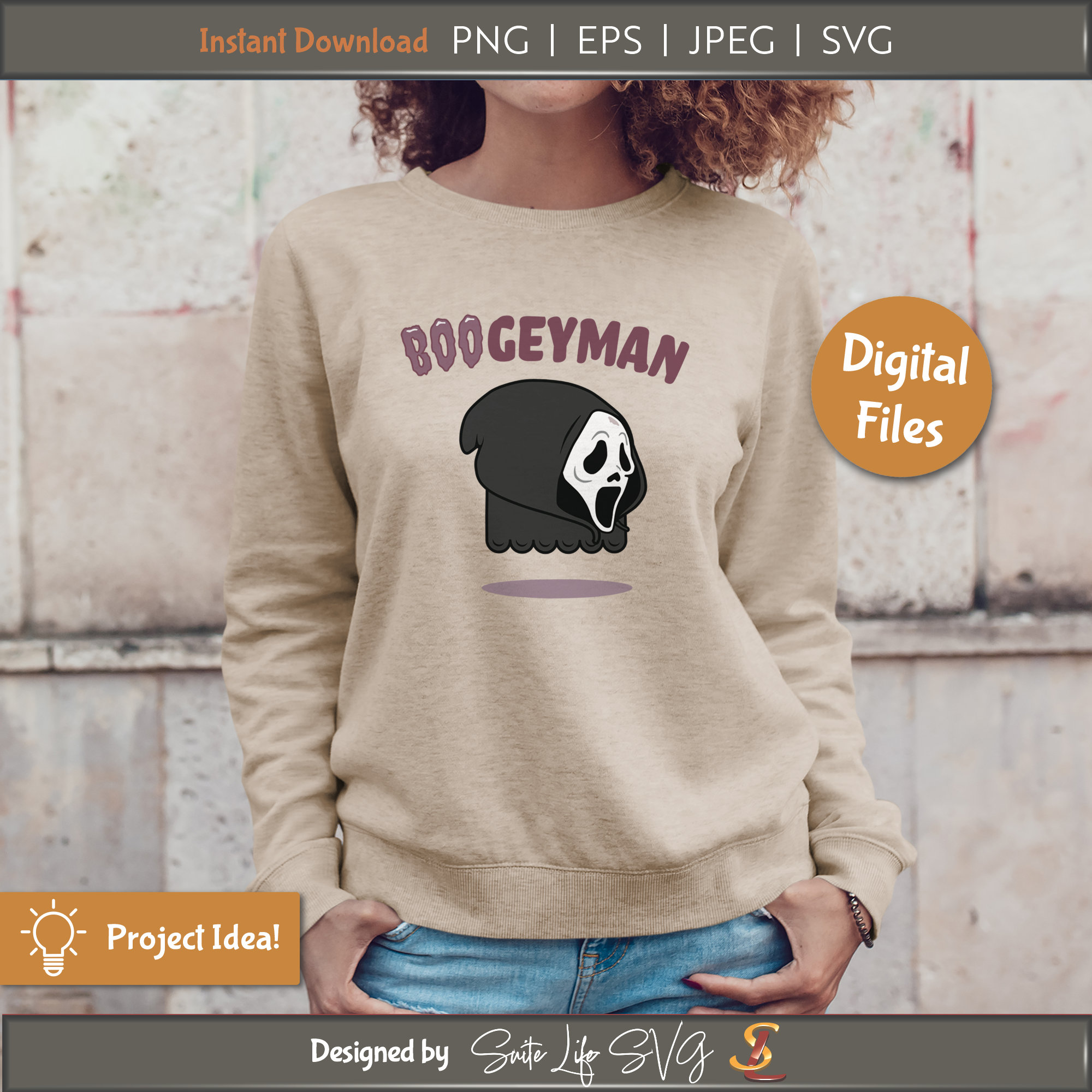 Boogeyman Cute Ghost in Scream Mask SVG, Cartoon Ghost Print File ...