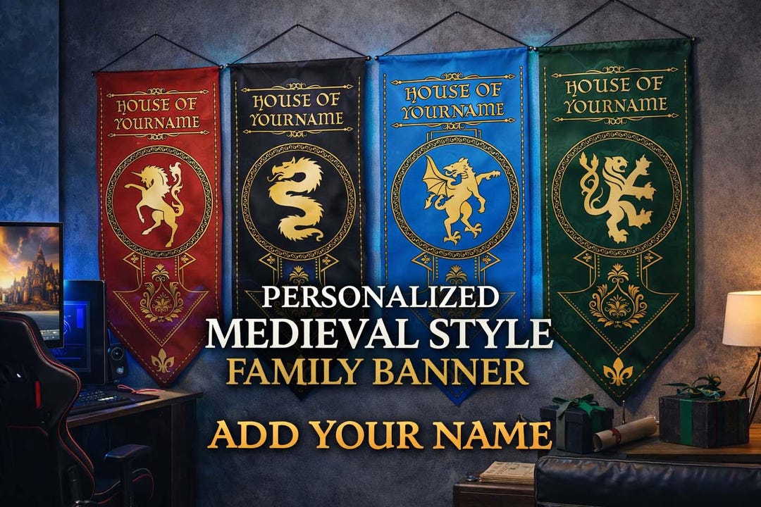 Personalized Medieval Style Pennant Flag | Customizable Family Pennant ...