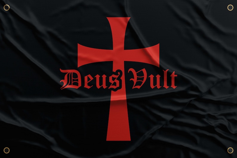 Deus Vult Black Flag – Red Templar Cross Banner, Medieval Crusader Flag ...