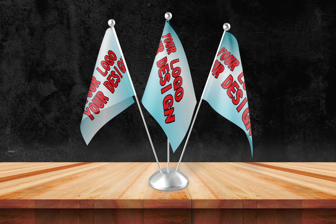 Custom Triple Flagpole Table Desk Flag With Stand | Personalized Table ...