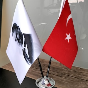 Custom Double Flagpole Table Desk Flag With Stand | Personalized Table ...