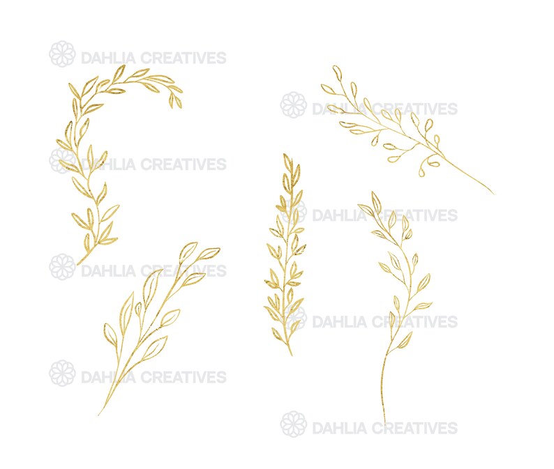 Golden Leaves and Branches Clipart Set Pngs for Design Gold Foil ...