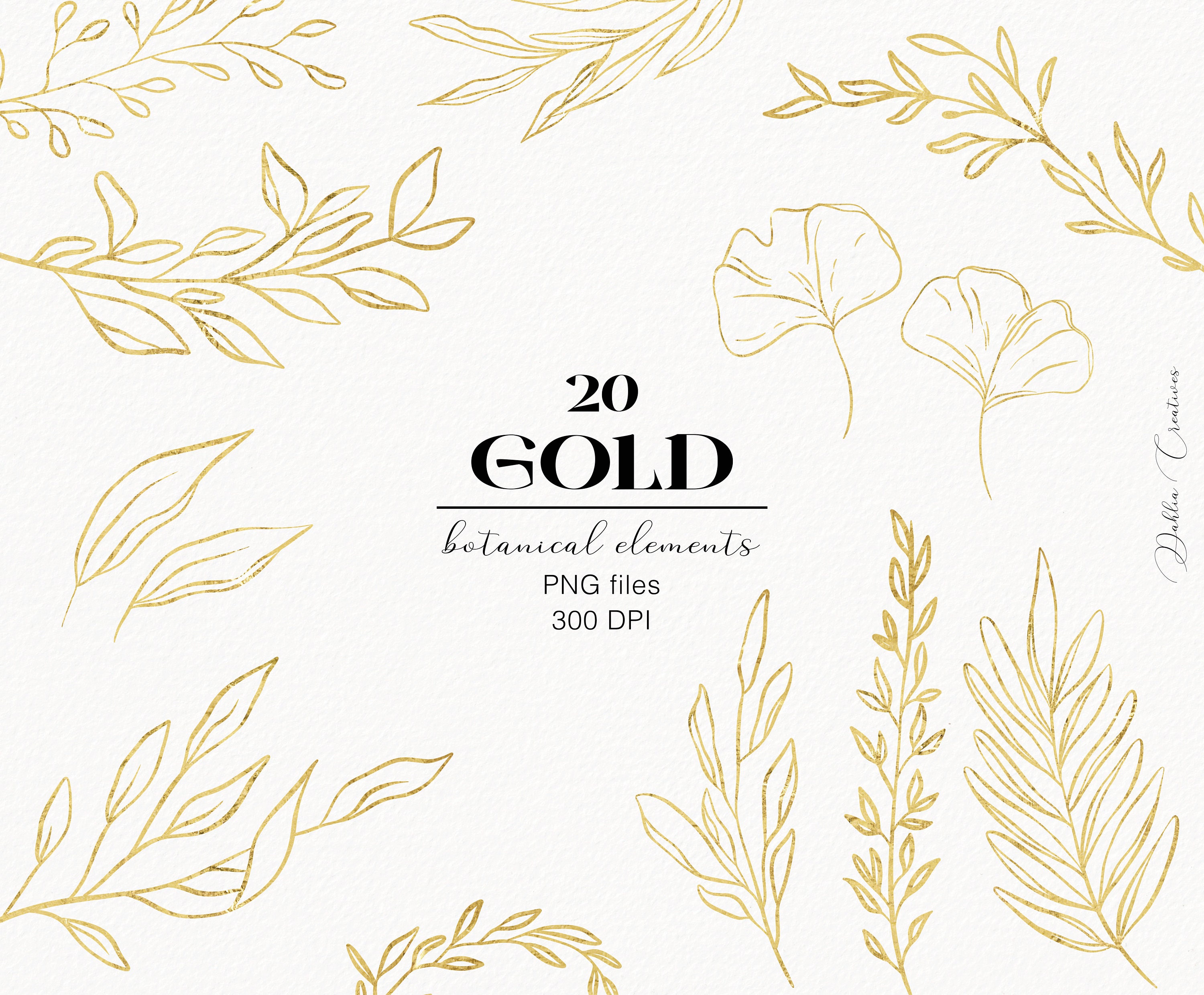 Golden Leaves and Branches Clipart Set Pngs for Design Gold Foil ...
