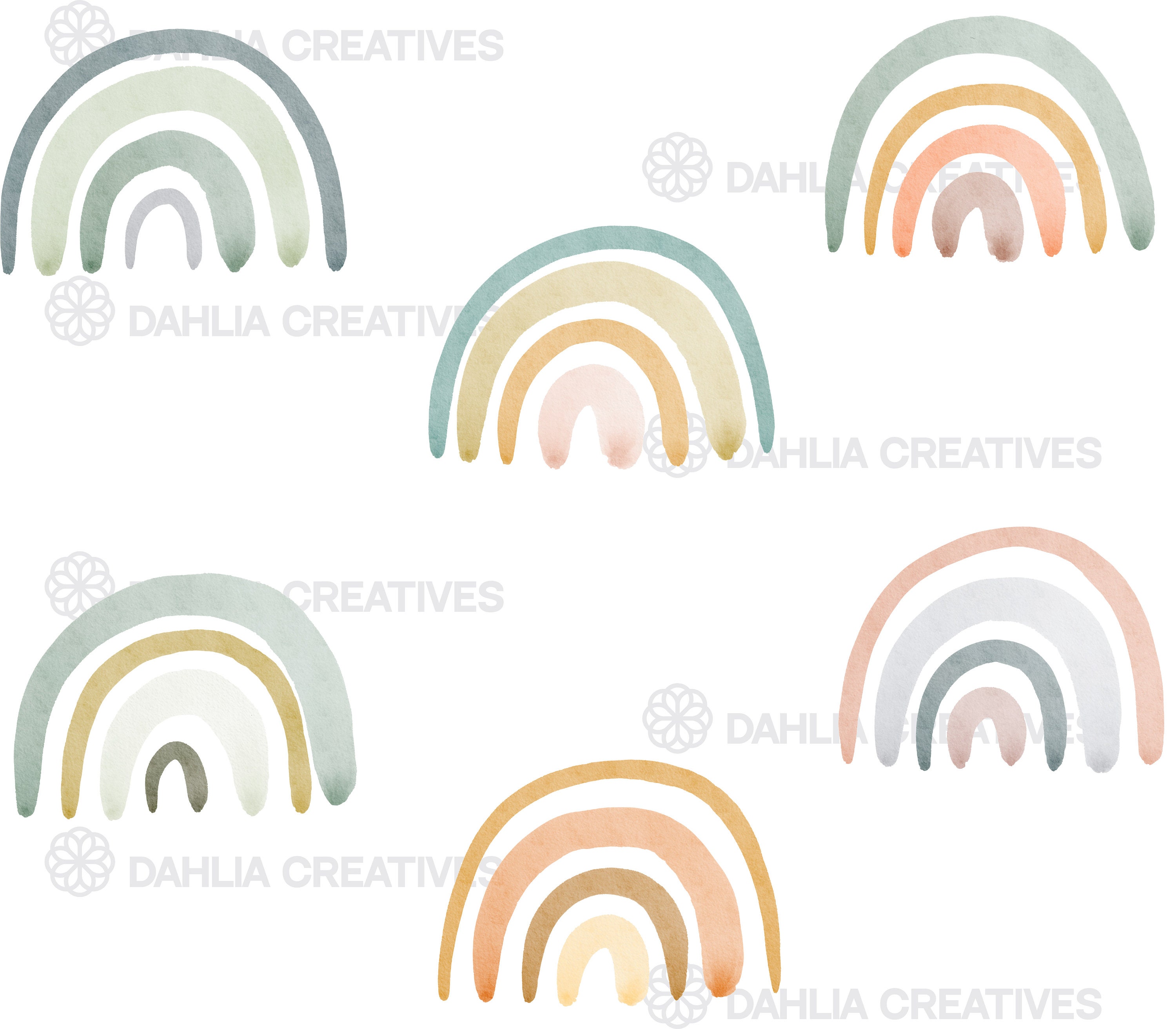 Watercolor Boho Rainbows Clipart Set Pngs for Design Aquarell Elements ...