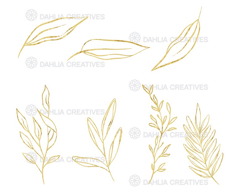 Golden Leaves and Branches Clipart Set Pngs for Design Gold Foil ...