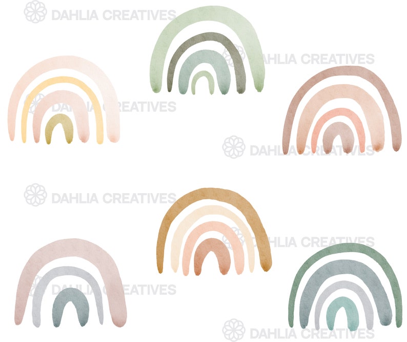 Watercolor Boho Rainbows Clipart Set Pngs for Design Aquarell Elements ...