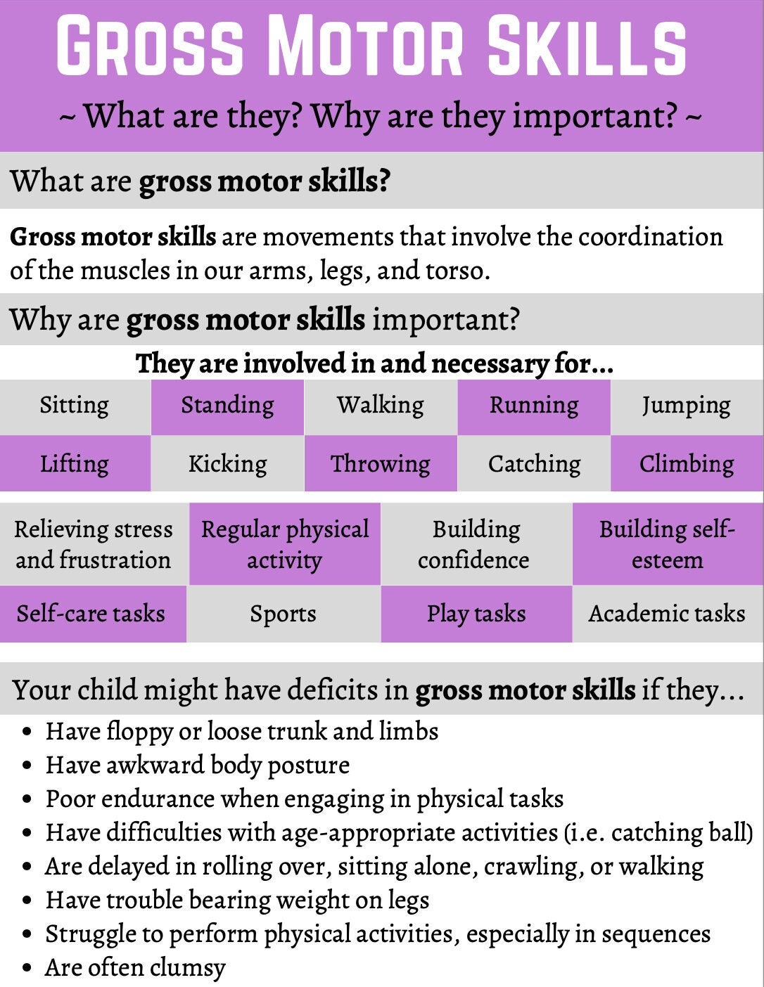 Gross Motor Skills Parent Handout - Etsy