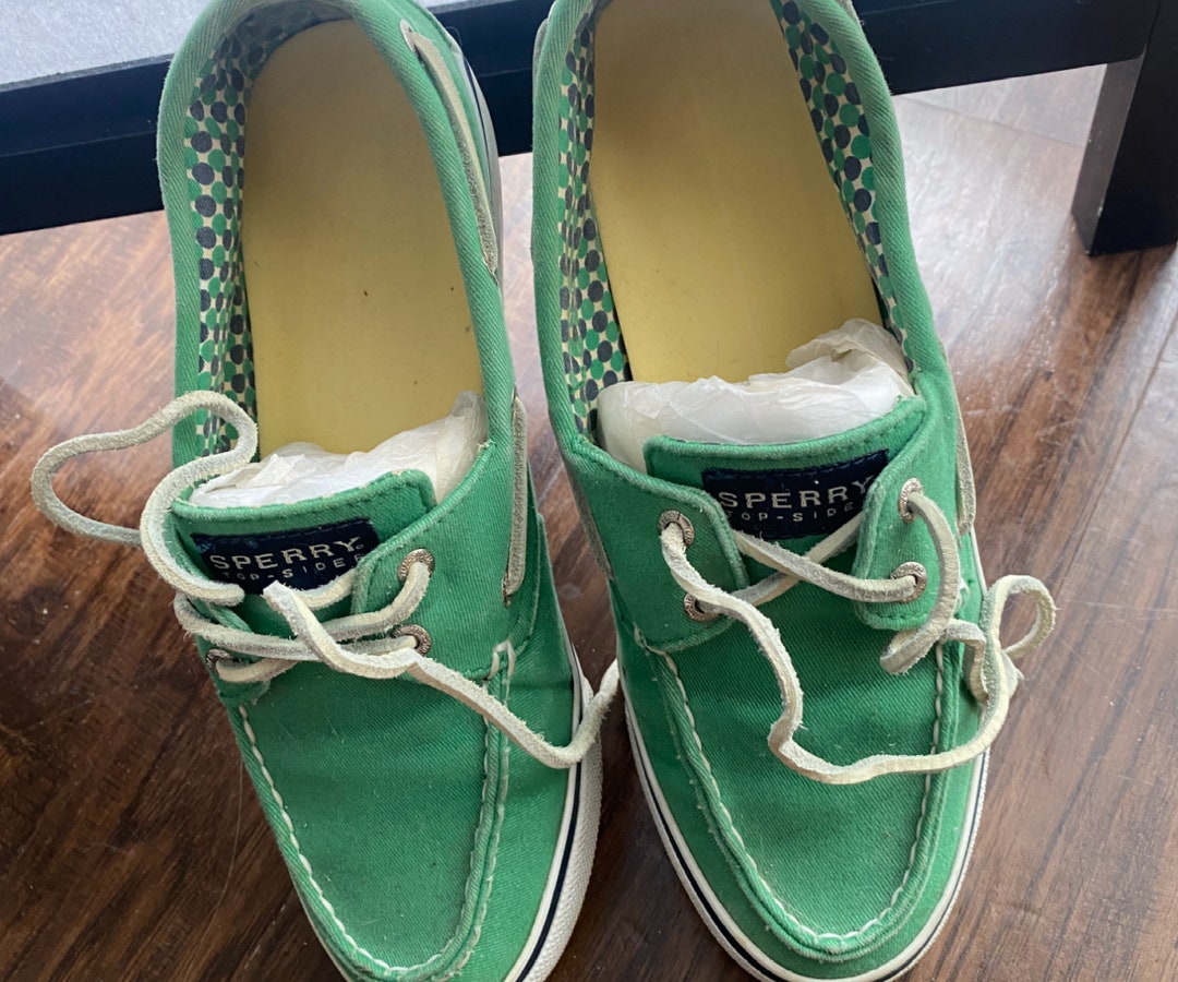 Y2K SPERRY Top Sider Green Boat Shoes Rubber Sole Womens Size 7 Canvas ...