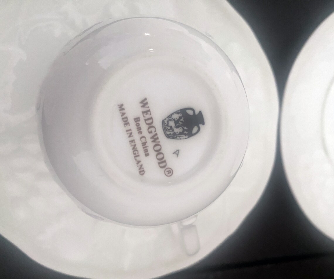 Vintage Wedgwood Set of 7 White Demitasse Teacup and Saucers Strawberry and Vine White China ...