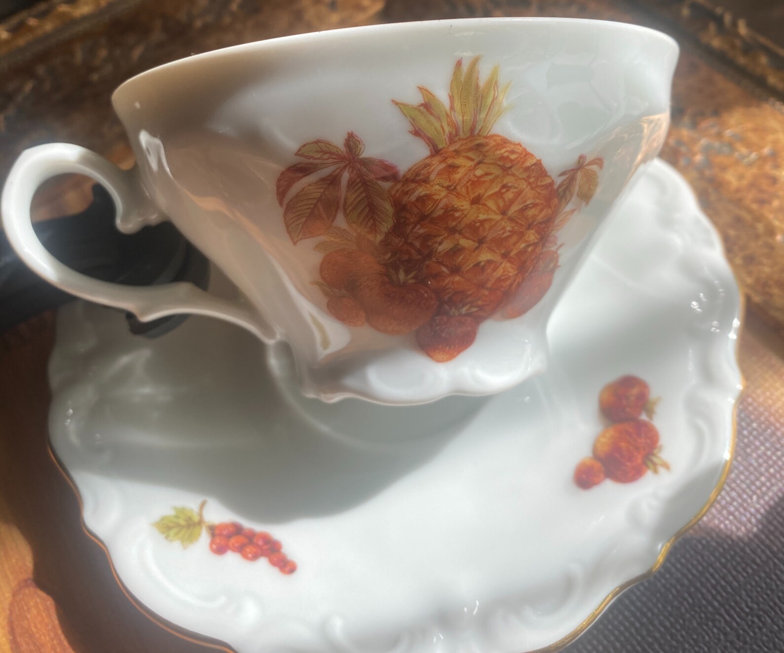 Bavarian Teacup Set Winterling Fruit Series Roslau Fine Bone China Gold ...
