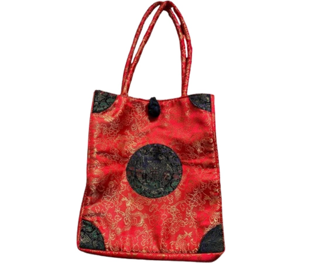 Silky Carry Bag Asian Red Dragons Luck Handbag Nylon Blend Tote Loop ...